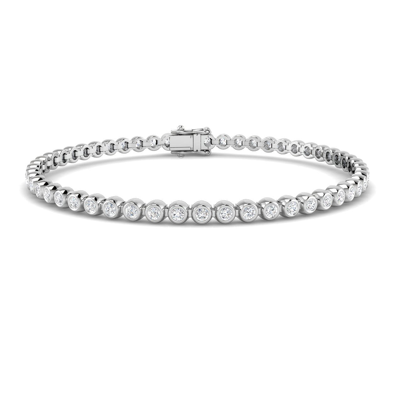 Lab Diamond Bezel Set Tennis Bracelet 2.00ct D/VVS in 18k White Gold – After Diamonds