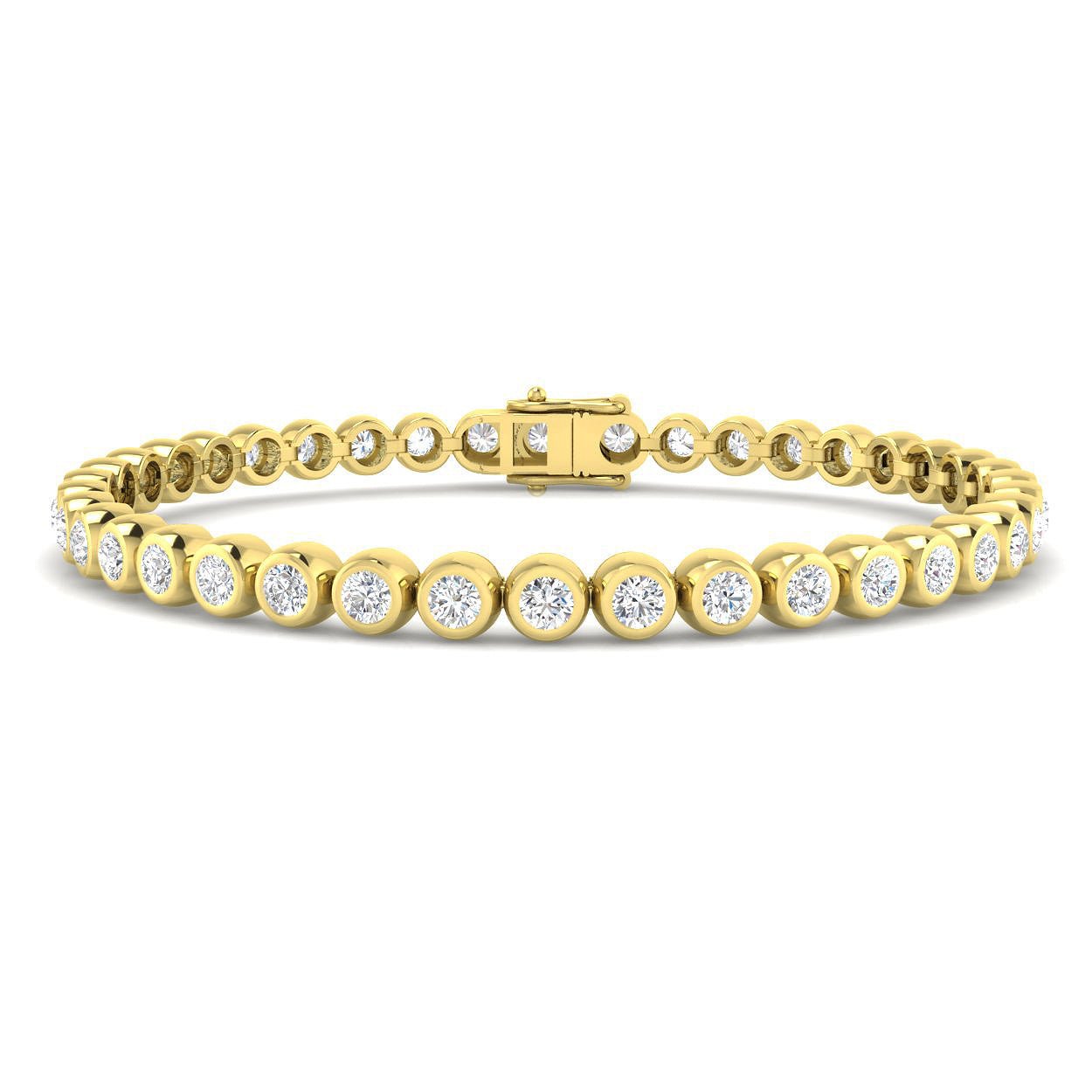 Lab Diamond Bezel Set Tennis Bracelet 4.00ct D/VVS in 9k Yellow Gold – After Diamonds