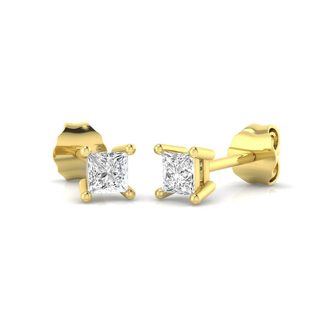 Princess Lab Diamond Stud Earrings 0.30ct G/VS in 9k Yellow Gold ...