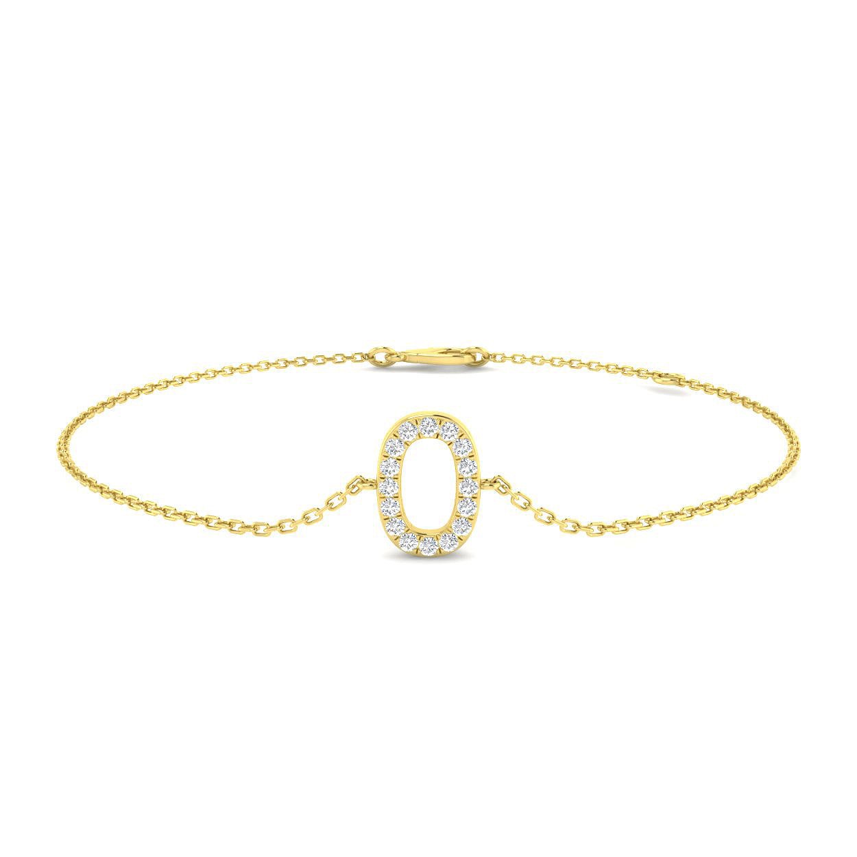 Lab Diamond 'O' Initial Chain Bracelet 0.15ct G/VS in 9k Yellow Gold ...