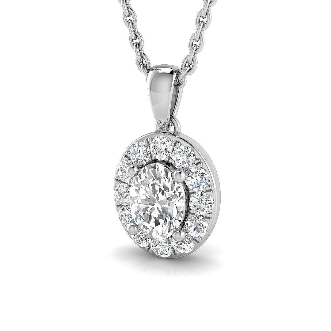 Lab Diamond Oval Halo Pendant Necklace 0.50ct D/VVS in 925 Silver ...