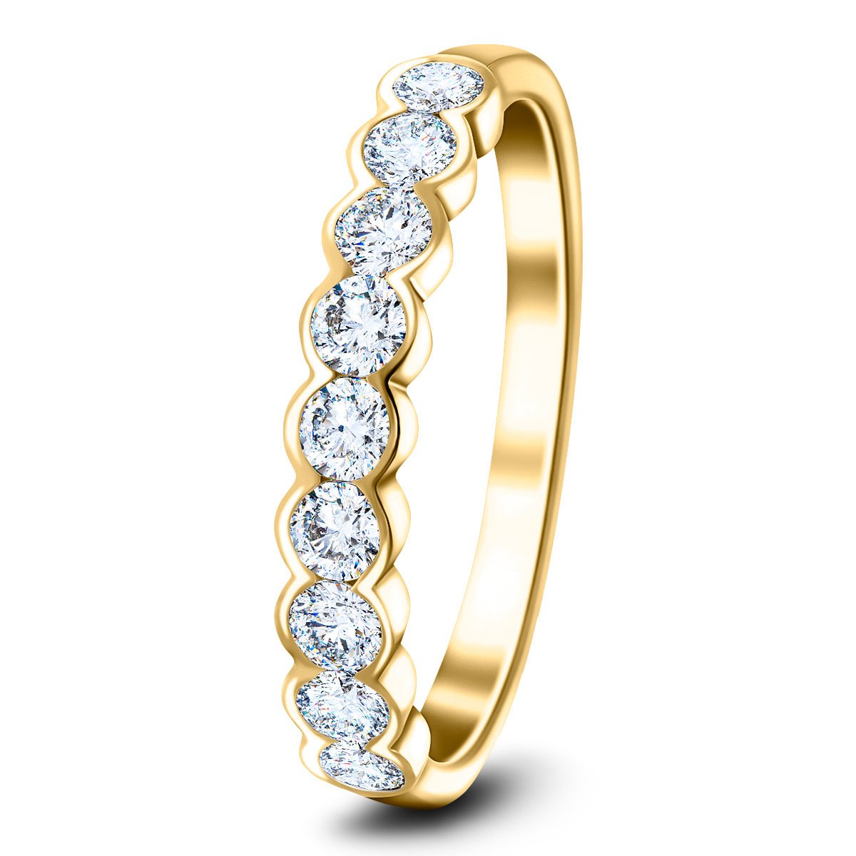 Semi Bezel Nine Stone Lab Diamond Ring 0.60ct D/VVS in 9k Yellow Gold ...